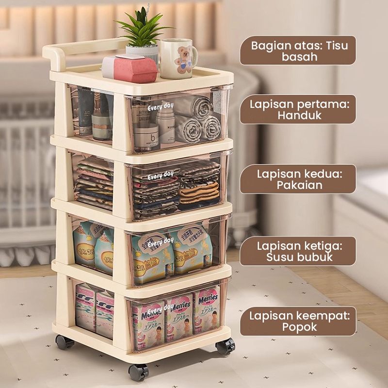 Jual Rak Trolley dorong Laci 3/4/5 Susun Rak Susun Snack Storage Roda ...