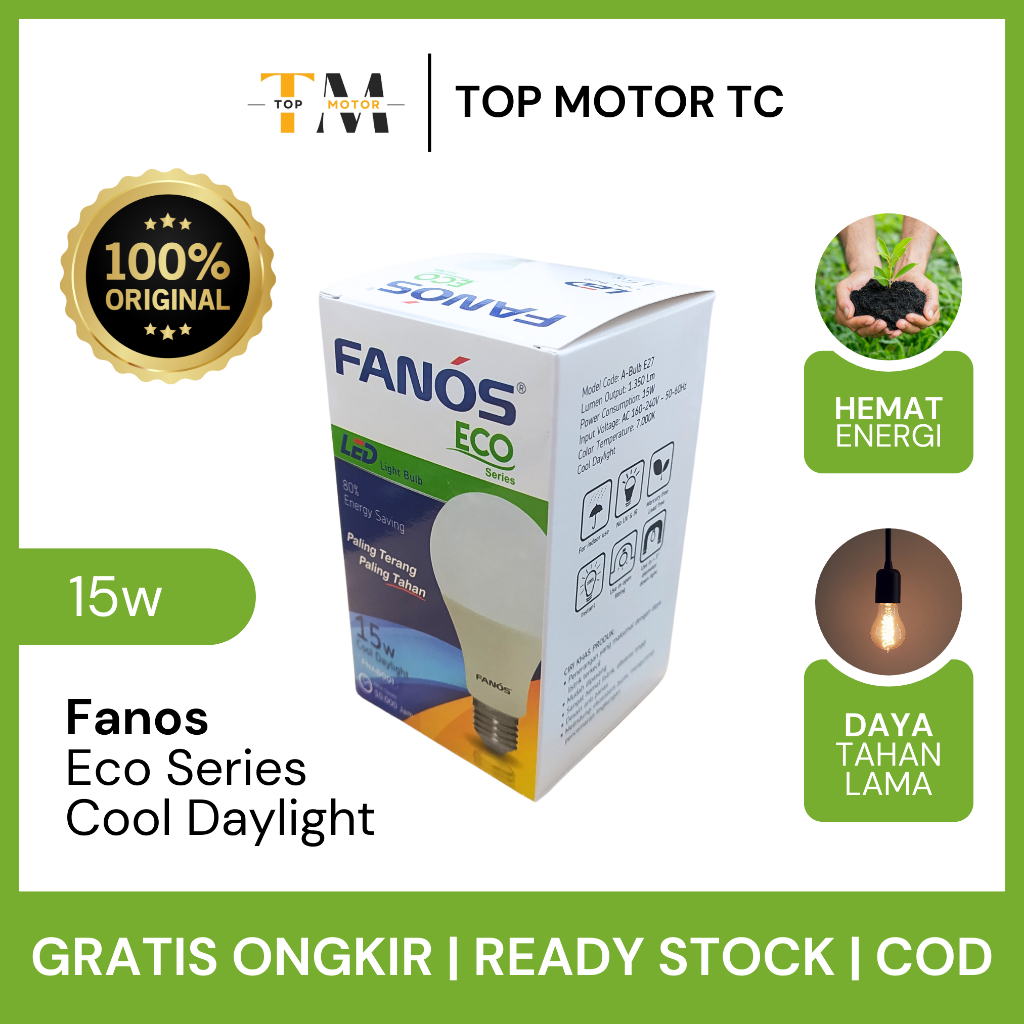 Jual Fanos Eco Series Cool Daylight LED Light Bulb 15w | Lampu Bohlam Cahaya Putih Terang Hemat ...
