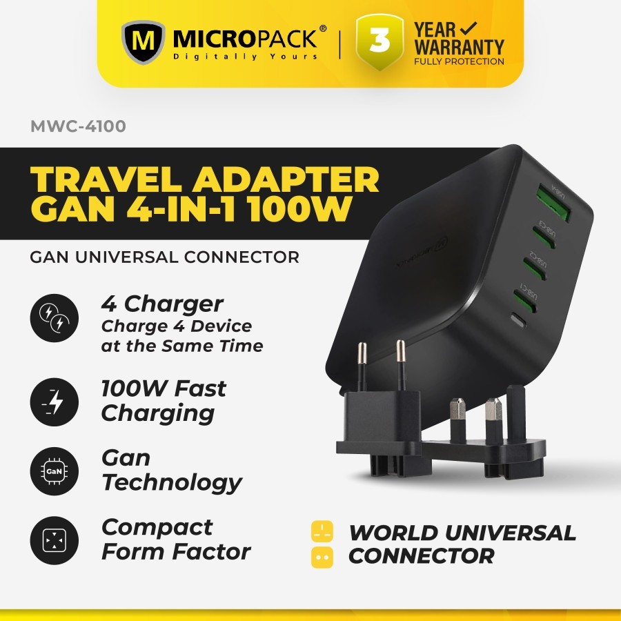 Jual Micropack MWC-4100 Travel Adapter GAN 4-In-1 100W | Shopee Indonesia