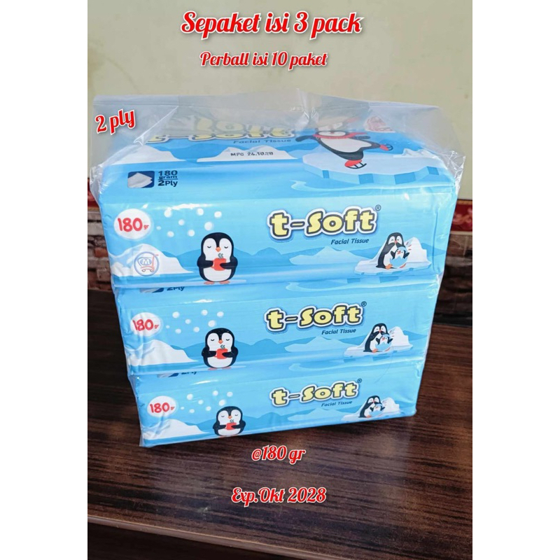 Jual TISSUE T-SOFT ISI 3 PACK 180GRAM | T-SOFT SEPAKET ISI 3 PACK ...