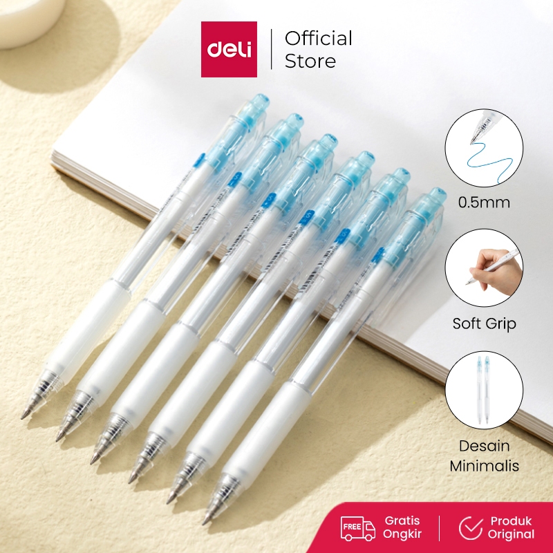 Jual Deli Pulpen Gel / Gel Pen 0.5mm Tinta Hitam Biru Nyaman Digenggam ...