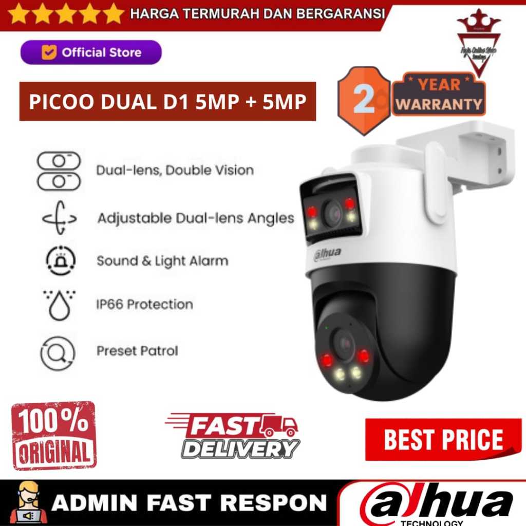 Jual Dahua Picoo Dual D1 5+5MP Outdoor Wi-Fi Dual-Lens Pan & Tilt ...
