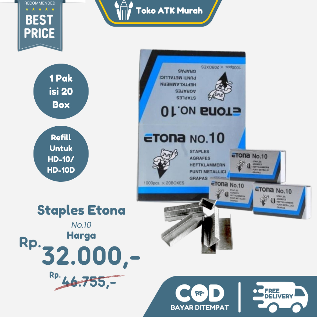 Jual 1 Pak Staples Etona No.10 – Isi 20 Box | Isi Hekter Tajam & Anti ...