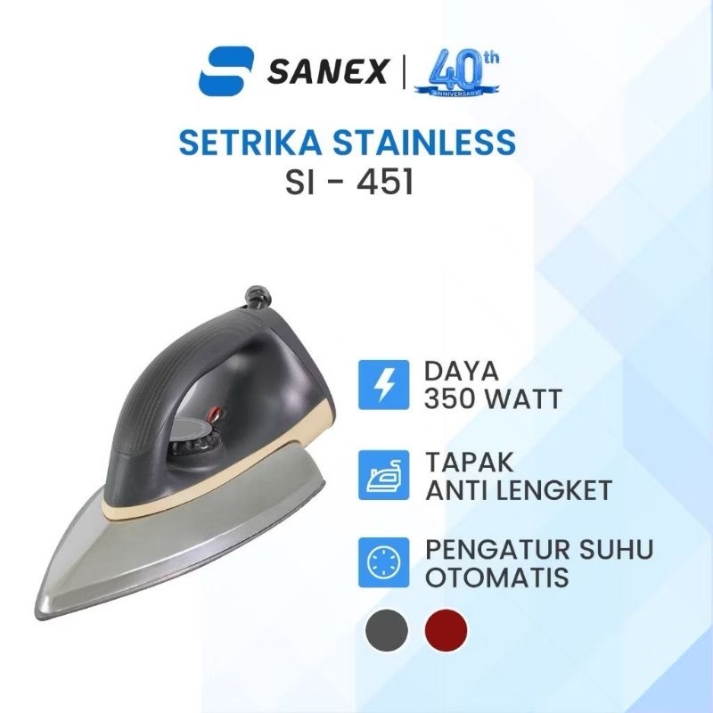 Jual Sanex NEW Dry Iron Setrika Body Stainless Steel Anti Lengket SI ...