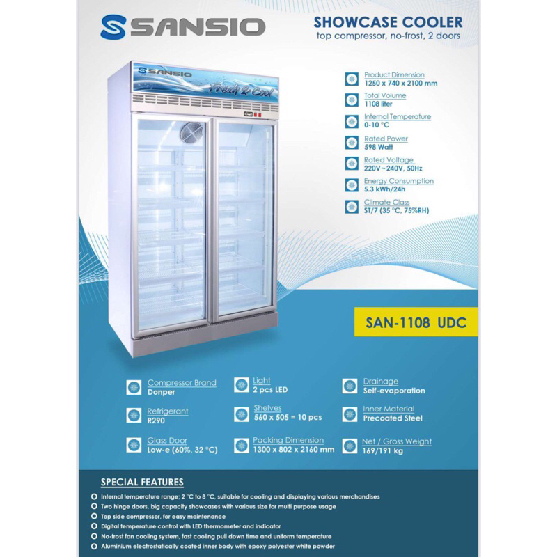 Jual Showcase Cooler Sansio 2 pintu kapasitas 1108 liter tipe San-1108UDC | Shopee Indonesia