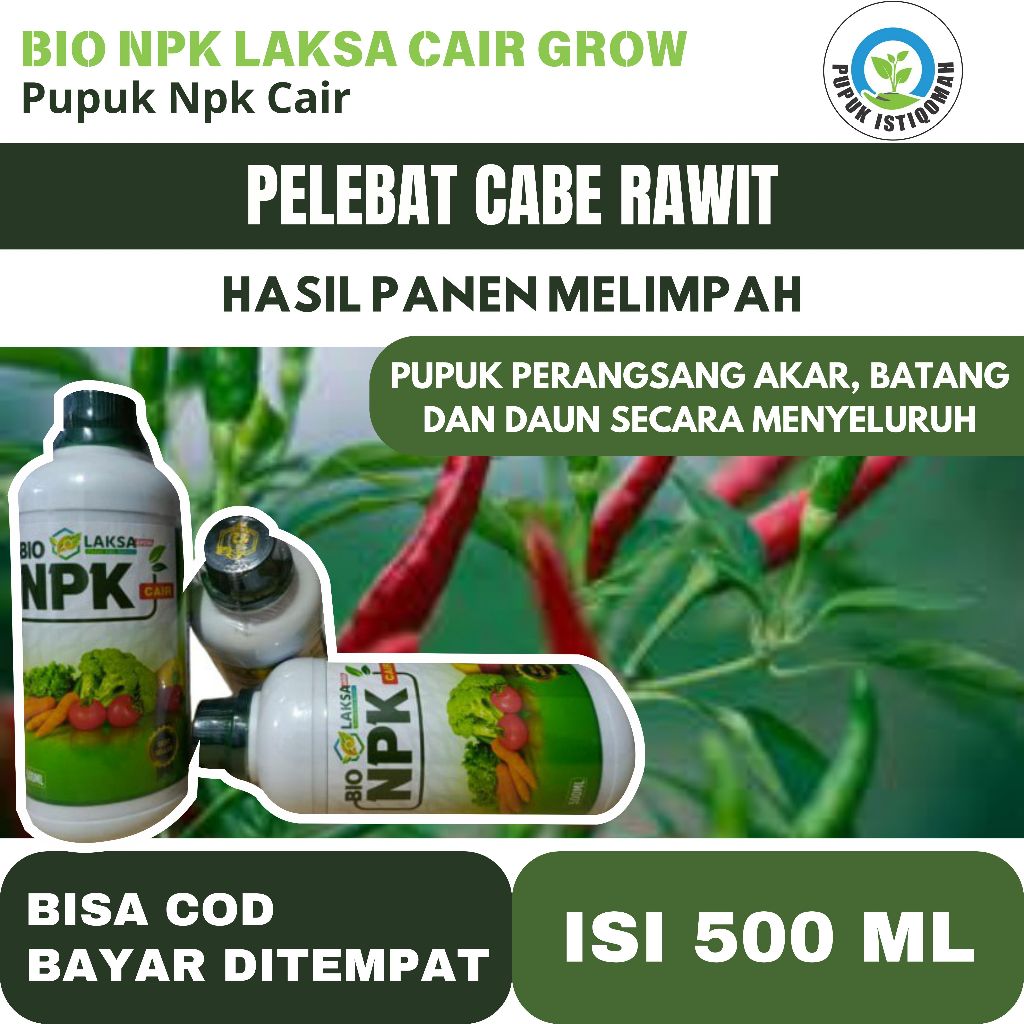 Jual Pupuk Ajaib Pelebat Buah Cabe, BIO NPK LAKSA GROW 500 ML Perangsang Buah Cabe Lebat ...