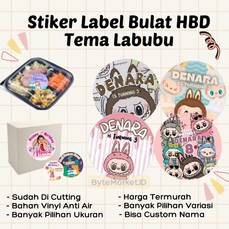 Jual (50 PCS) Stiker Bulat Custom Bento Hampers Ulang tahun Labubu The ...