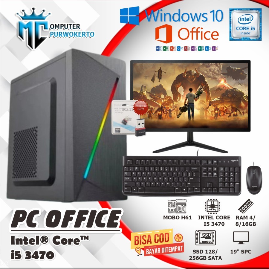 Jual Paket PC Komputer Rakitan Core i5 Gen 3 LED 19" Inch Kantor / Office Keyboard Mouse ...