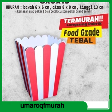 Jual Paket Box Popcorn Garis Merah Ukuran 8x8x13 cm Foodgrade Isi 50 ...