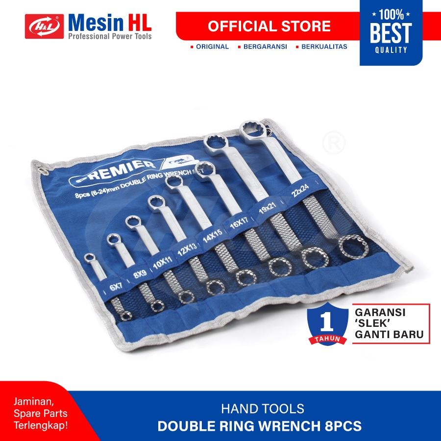 Jual HL Set Kunci Double Ring / Double Ring Wrench Set HL Premier 8Pcs (6-24mm) | Shopee Indonesia