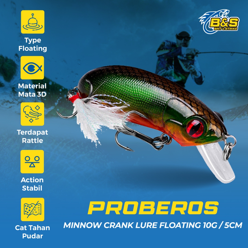 Jual PROBEROS Minnow crank lure floating 10g/6cm umpan pancing casting ...