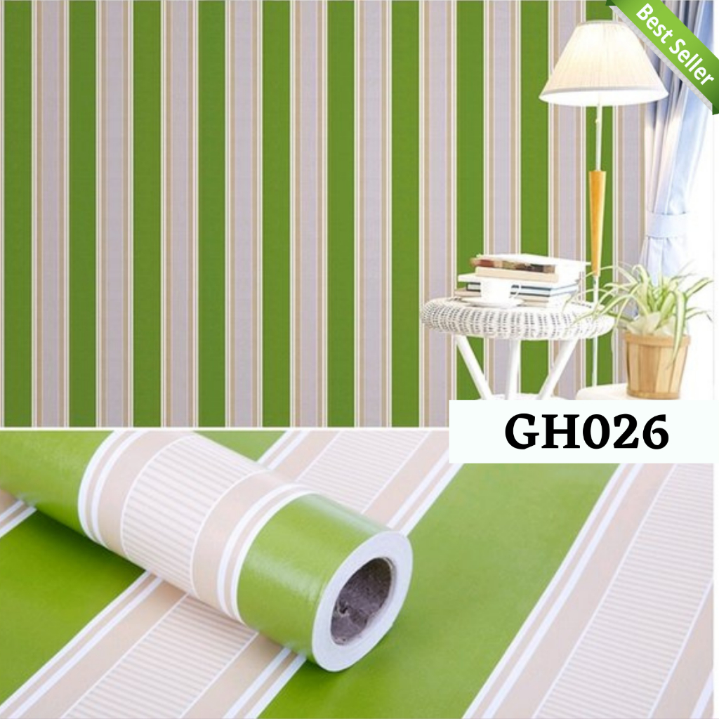 Jual Wallpaper Salur Hijau Elegant 45 x 8M Wallpaper High Quality Wallstiker Tinggal Tempel ...