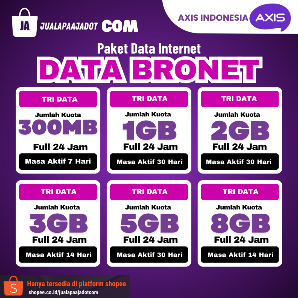 Jual PAKET DATA INTERNET AXIS BRONET [300 MB - 8 GB] | Proses cepat 10 ...