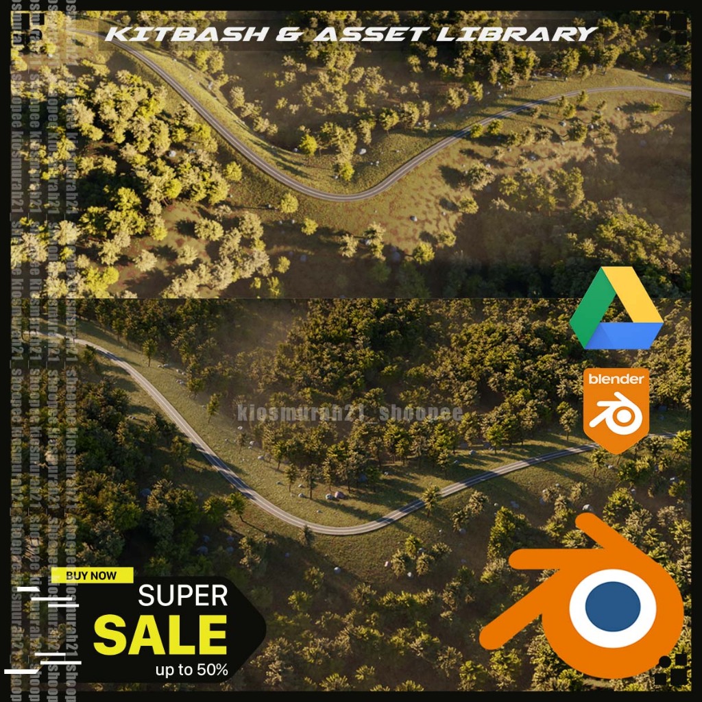 Jual Highly Modular Forest Road Scene Kitbash 3D Blender 3D Model Asset ...