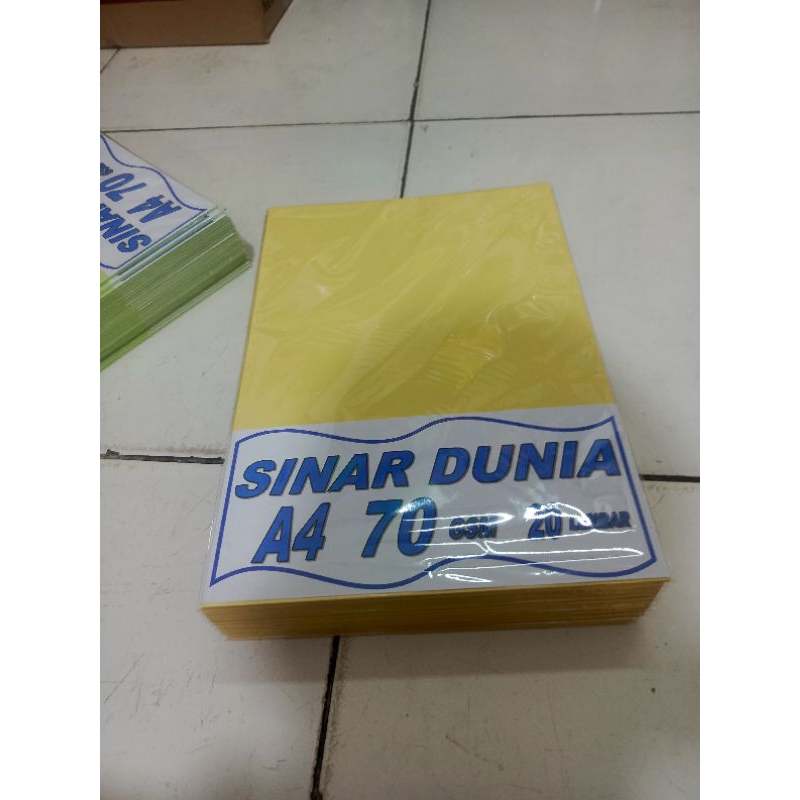 Jual Kertas hvs A4 sinar dunia warna kuning 70 Gsm 1 pack isi 20 lembar ...