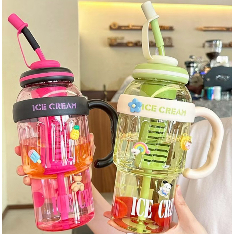 Jual Botol Minum Jumbo Ice Cream Botol Gym Ukuran 1400ml Sedotan dan Gagang Botol HX 3089 ...