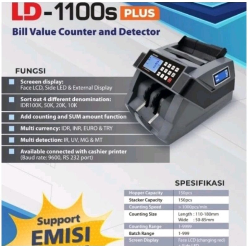 Jual MESIN HITUNG UANG SUPPORT EMISI / MONEY COUNTER SECURE LD-1100S PLUS | Shopee Indonesia