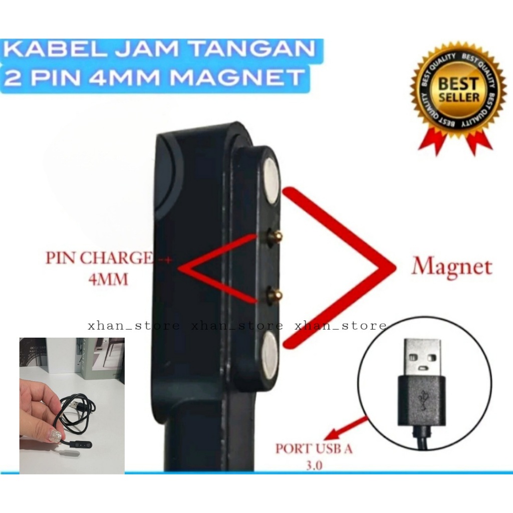 Jual Kabel Charger Jam Tangan 2 Pin 4mm Magnetic Smartwatch Casan Kabel ...