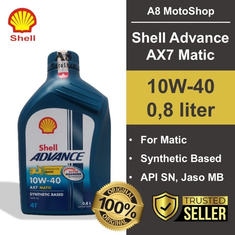 Jual SHELL ADVANCE AX7 MATIC 10W-40 (0,8L) - OLI MESIN MOTOR MATIC ...