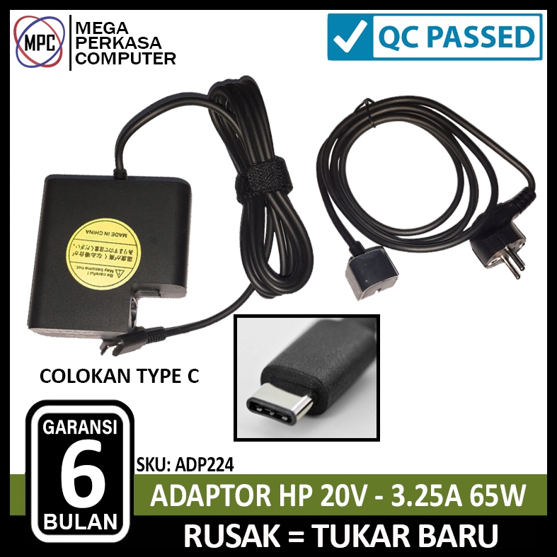 Jual ADAPTOR CHARGER LAPTOP HP 20V-3.25A COLOKAN TYPE C 65W | Shopee ...