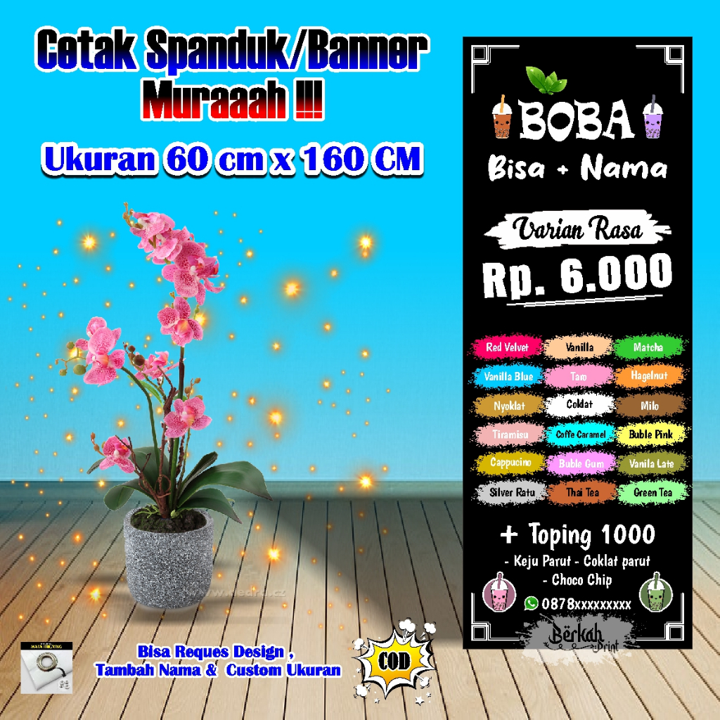 Jual Spanduk Banner Boba Drink Ukuran 60 cm x 160 cm | Shopee Indonesia