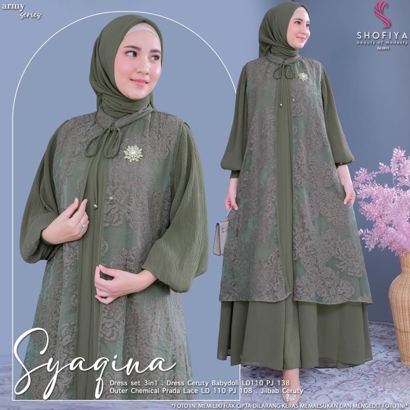 Jual [NEW] GAMIS DRESS SYAQINA SET 3IN 1 BY SHOFIYA // FASHION MUSLIM ...