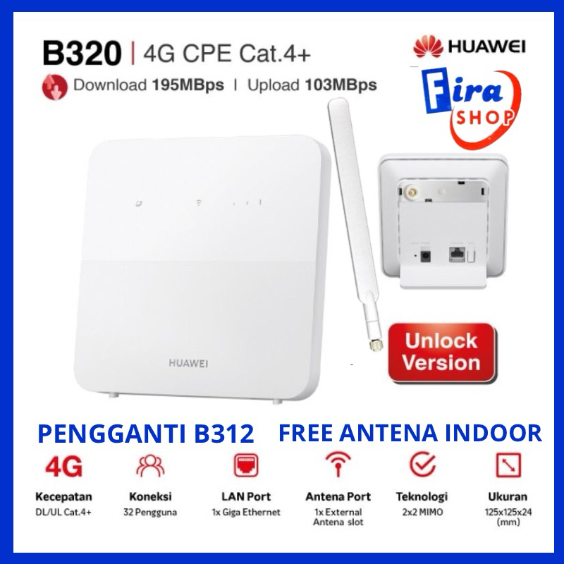 Jual Huawei B320 Modem WiFi 4G LTE 195Mbps Wifi 300Mbps UNLOCK Pengganti Huawei B312 | Shopee ...