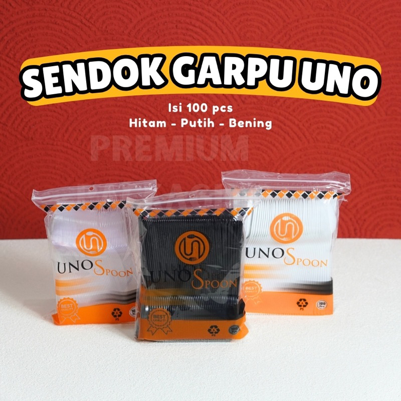Jual [100 PCS] Sendok Garpu Makan Plastik UNO Hitam Putih Bening TEBAL ...