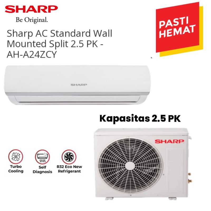 Jual TERMURAH! AC Split SHARP Kapasitas 2.5 PK AH-A24ZCY TURBO COOLING ...