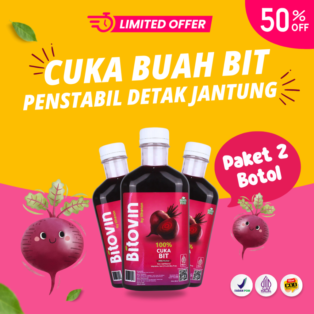 Jual BITOVIN Paket 3 Botol - Multivitamin Untuk Jantung - Cuka Buah Bit ...