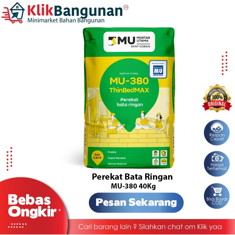 Jual SEMEN INSTANT MU-380 40KG 1 SAK / PEREKAT BATA RINGAN PENGIRIMAN ...
