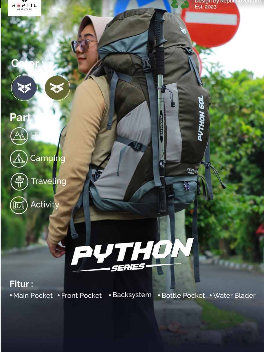 Jual TAS GUNUNG/CARRIER 60L REPTIL ADVENTURE PYTHON series | Shopee ...