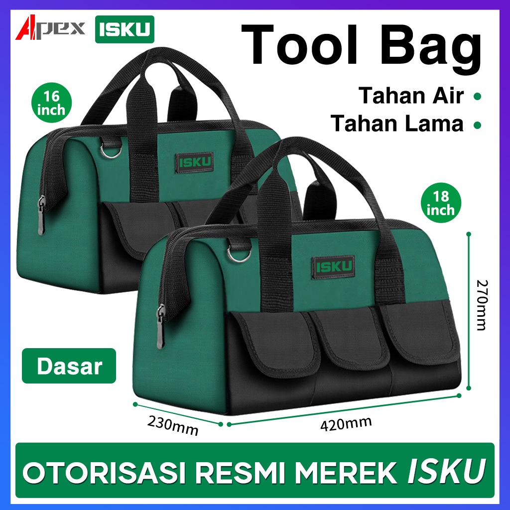 Jual ISKU tool bag tebal besar ukuran 18 inch 1680D tas perkakas kain ...