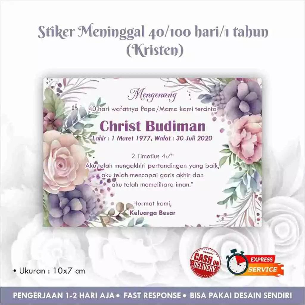 Jual [100 pcs] Stiker Meninggal Kristen / Katolik mengenang / memperingati 7/ 40/100/1000 hari ...