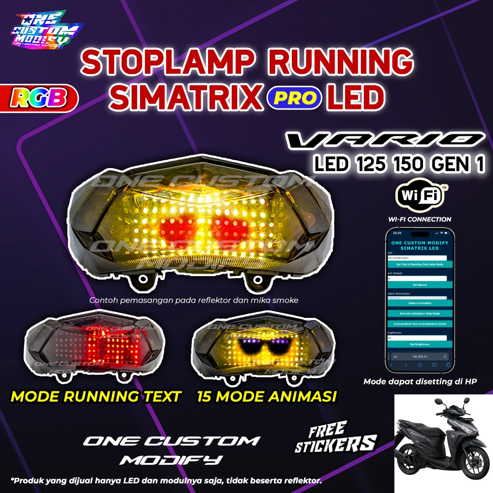 Jual Stoplamp Running Text Animasi Vario LED Old Simatrix Pro RGB Lampu Rem Variasi Motor One ...