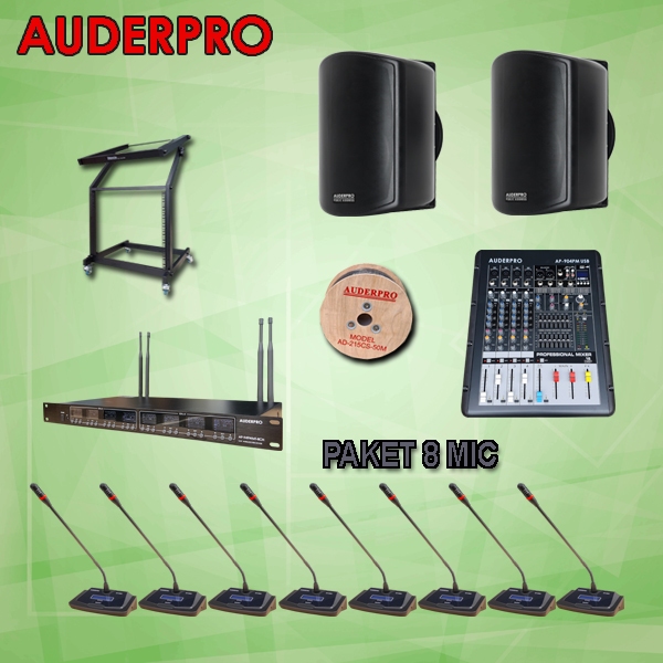 Jual MIC RAPAT WIRELESS AUDERPRO PAKET TW10 PAKAI 8 MIKROFON TABLE PLUS ...