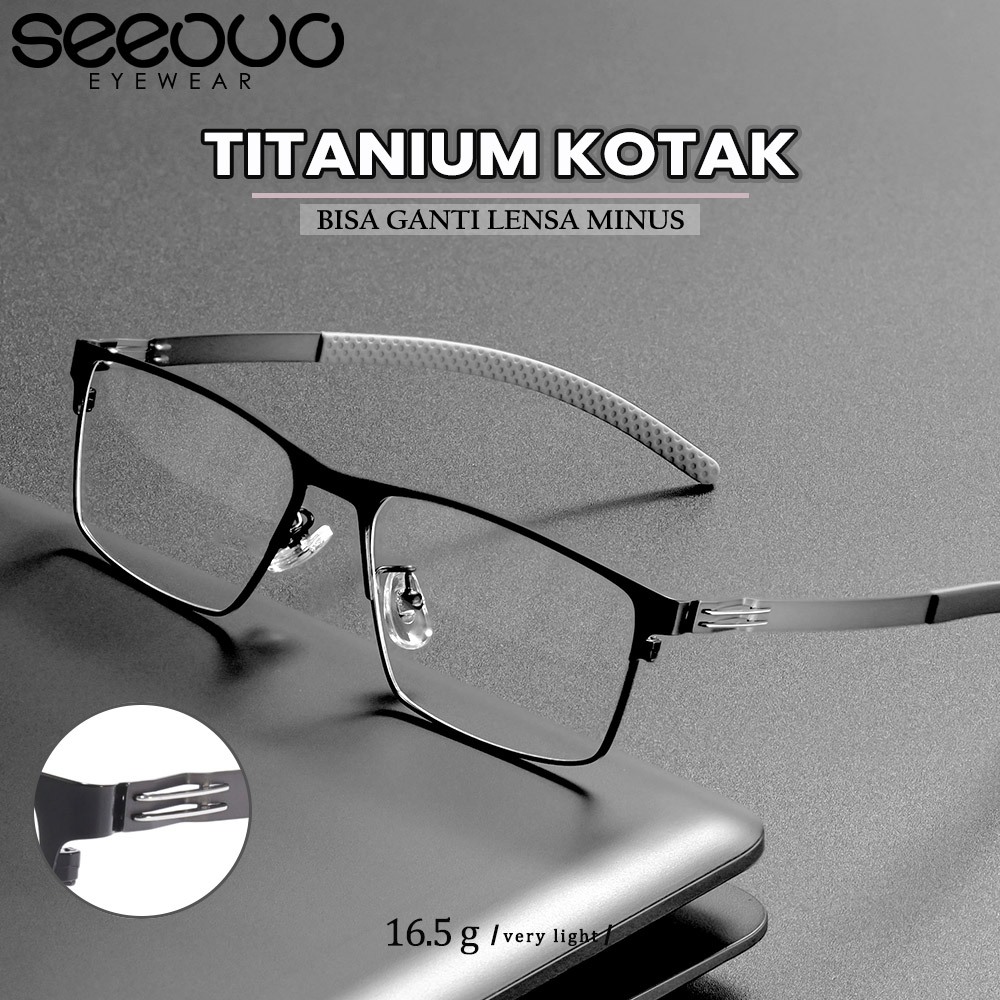 Jual Seeouo Frame Kacamata Model Kotak Simple Bussines Style Titanium Lensa Plano Bisa Minus ...