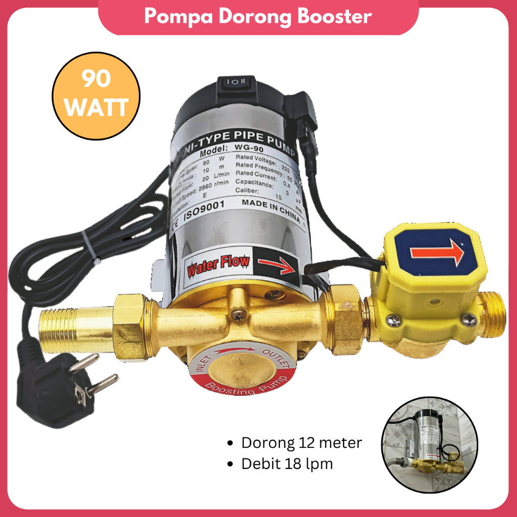 Jual Pompa Pendorong Tekanan Air Booster Pump 90 watt Mesin Cuci ...