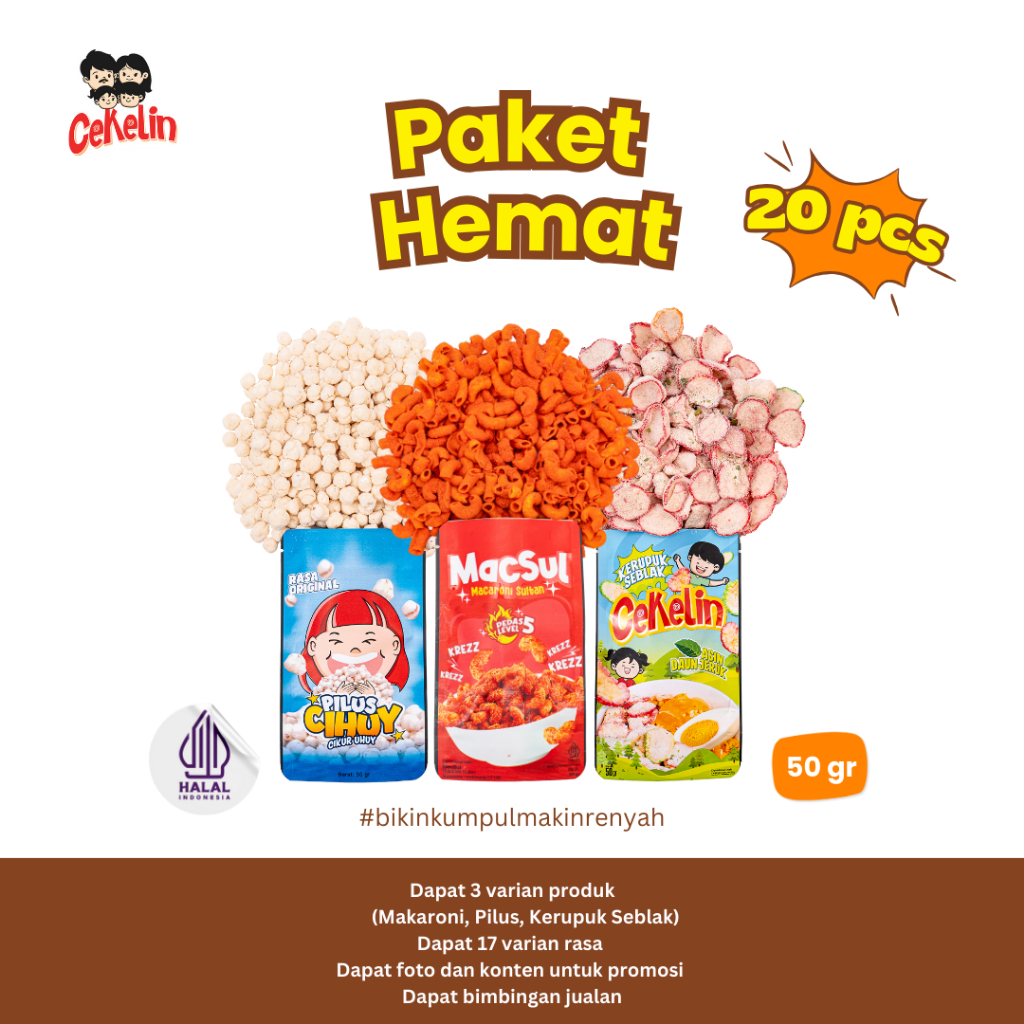 Jual CEKELIN Cemilan Paket Hemat 20pcs - Makaroni Pilus Cikur Kerupuk ...