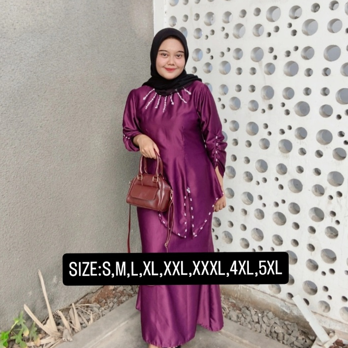 Jual Kinara Kurung Melayu - Jumbo 5XL - Baju Kondangan - Baju Satin Burgundy Mahogany - One Set ...