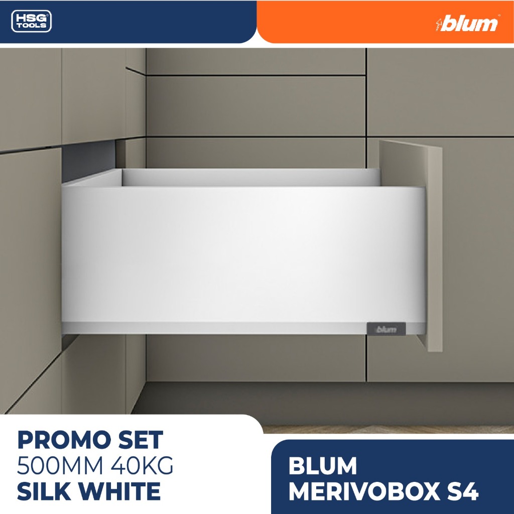 Jual BLUM PROMO PAKET LENGKAP DRAWER RAK MERIVOBOX S4 SILK WHITE 500MM ...