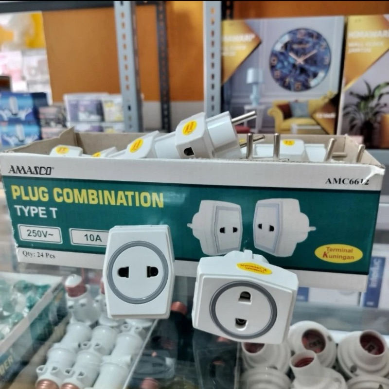 Jual AMASCO Steker T Multi Colokan Cabang 3 Terminal Kuningan SNI ...