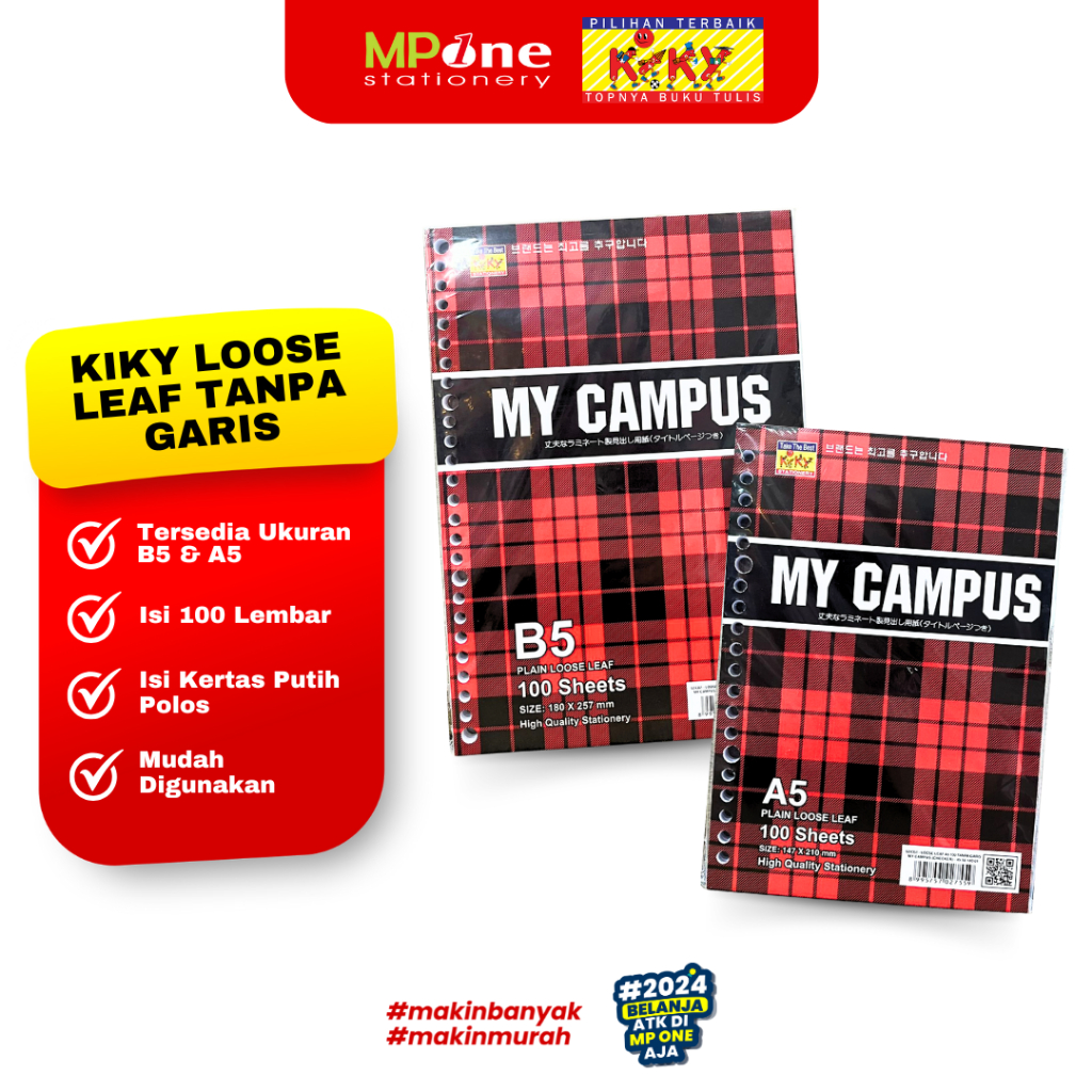 Jual (1 PACK) Kiky Loose Leaf Polos A5 & B5 Isi 100 Lembar / Isi Kertas Binder Putih Polos Tanpa ...