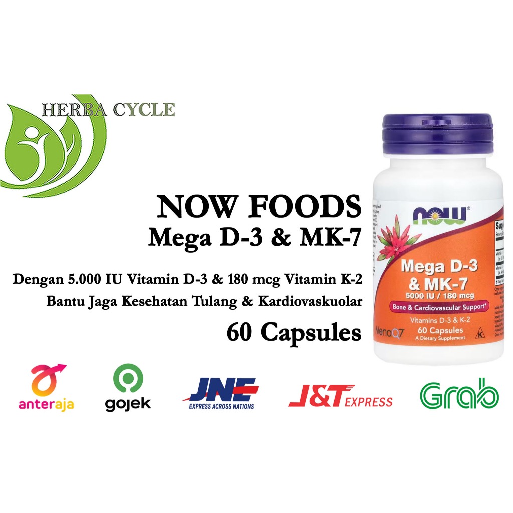 Jual Now Foods Mega D3 MK7 5000 IU / 180 mcg 60 Cap ORI USA NOW D3 MK7 | Shopee Indonesia