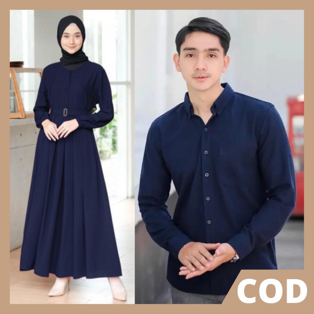 Jual GAMIS COUPLE PASANGAN SUAMI ISTRI TERBARU LEBARAN 2025 LENGAN PANJANG WARNA NAVY BY JURAGAN ...