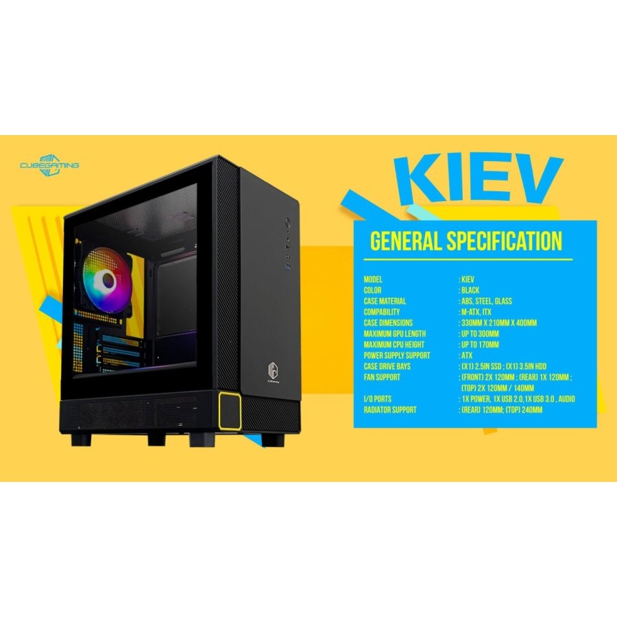 Jual Casing PC Cube Gaming KIEV Free 1Fan RGB m-ATX Tempered Glass ...