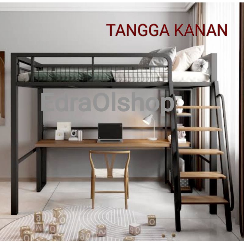 Jual 140x200cm Promo.!! Loft Mezzanine Bed Hollow plus Meja Besi Kotak ...