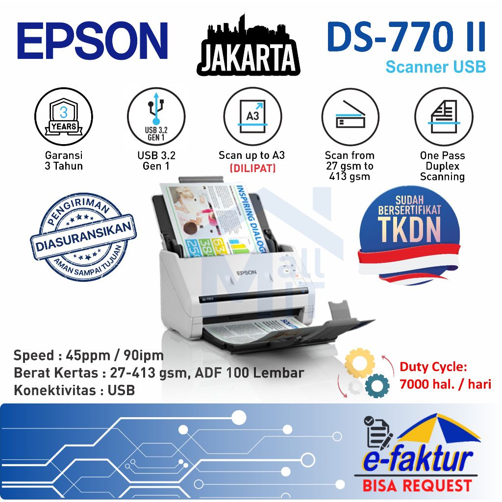 Jual MALLIT EPSON Scanner Epson DS-770II DS770II DS-770 II DS770 II DS ...