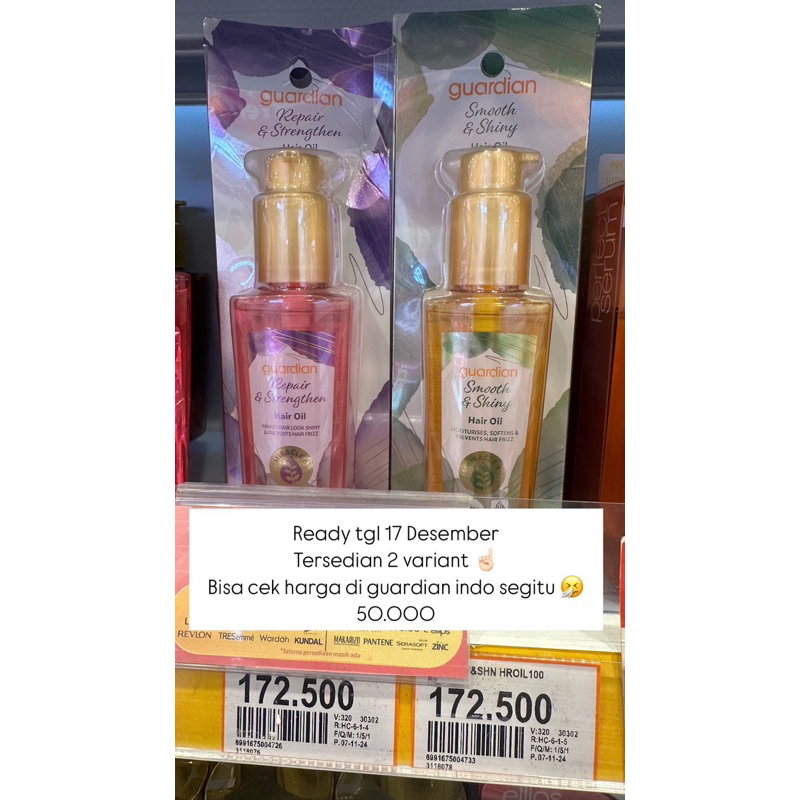 Jual Guardian Hair Oil Smooth & Shiny 100 ML Import Malaysia | Shopee ...