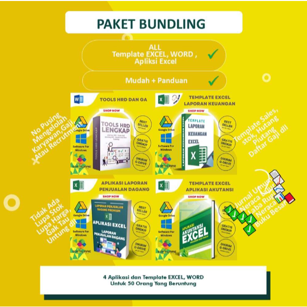 Jual Paket BUNDLING, NO Pusing : 4 Aplikasi & Template Mudah Hanya dengan EXCEL, Tools HRD ...